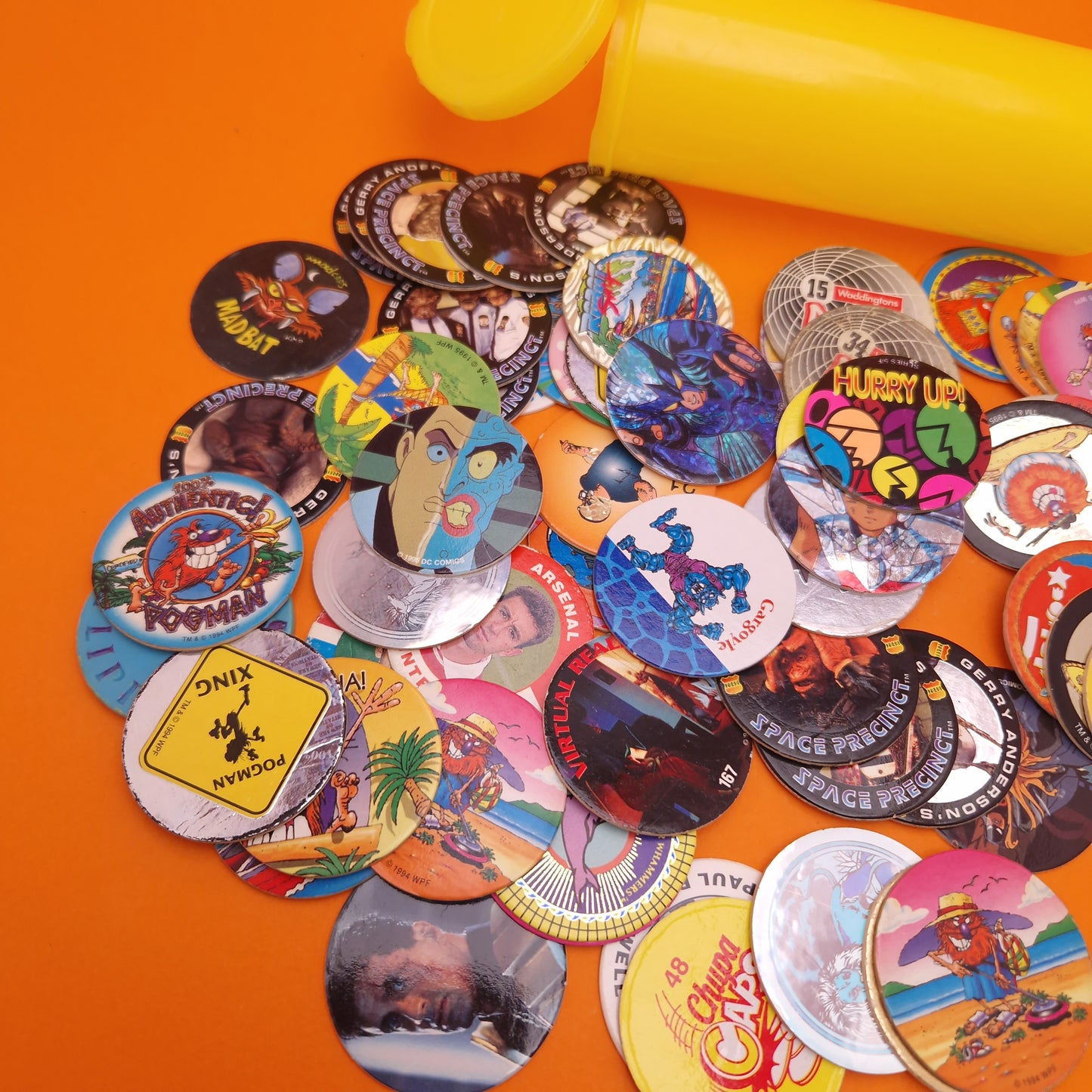 POG ☆ 66x Assorted POGS MEGA PACK Milk Caps ☆ Pog container Vintage ...