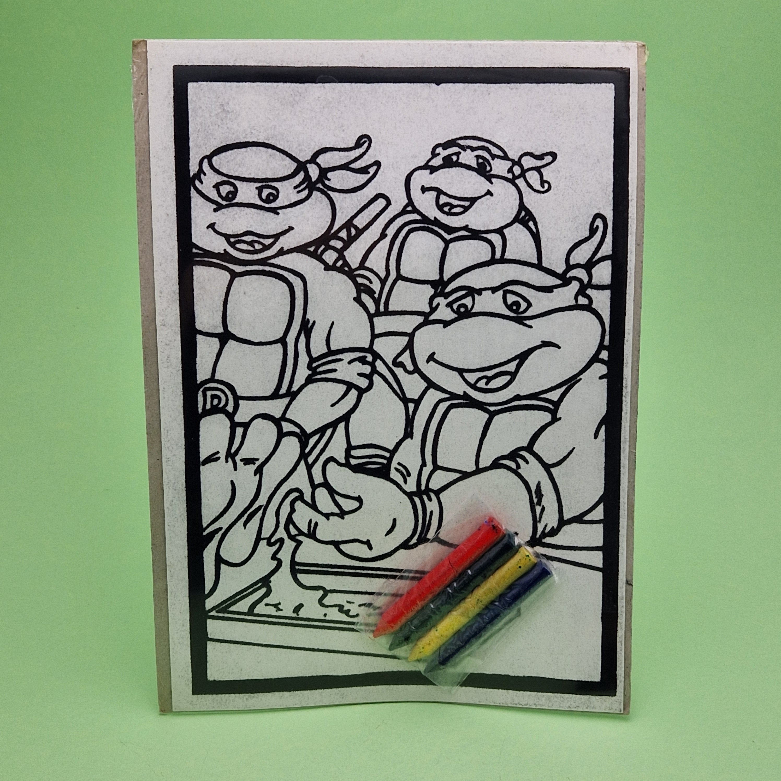 TEENAGE MUTANT NINJA TURTLES ☆ Velvet Felt COLOURING CARDS Vintage ☆ 9 ...